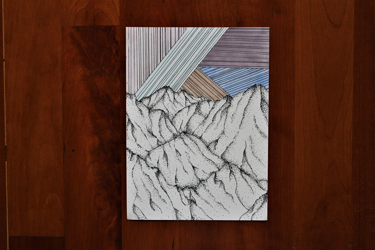 Mountains Pointillism Drawing - Etsy