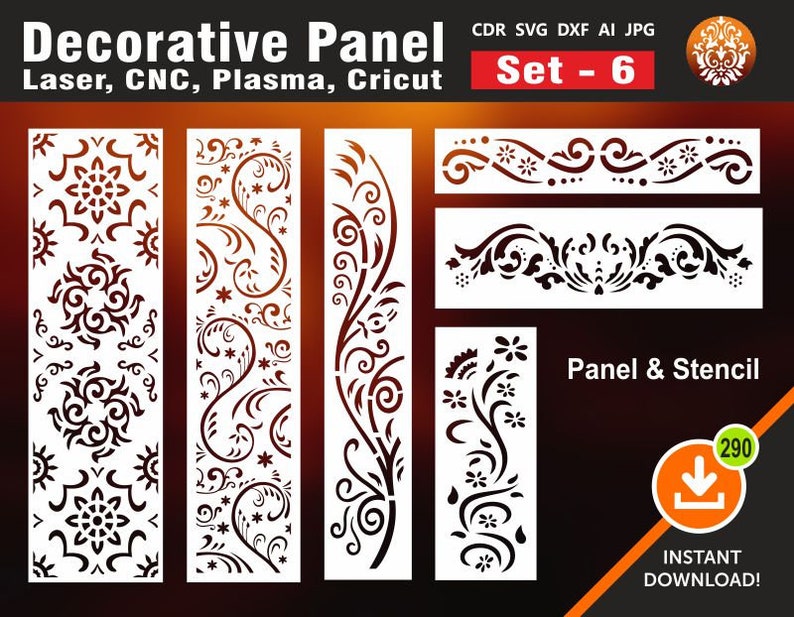 6 Decorative Panel Door Panels Stencil Templates Privacy - Etsy