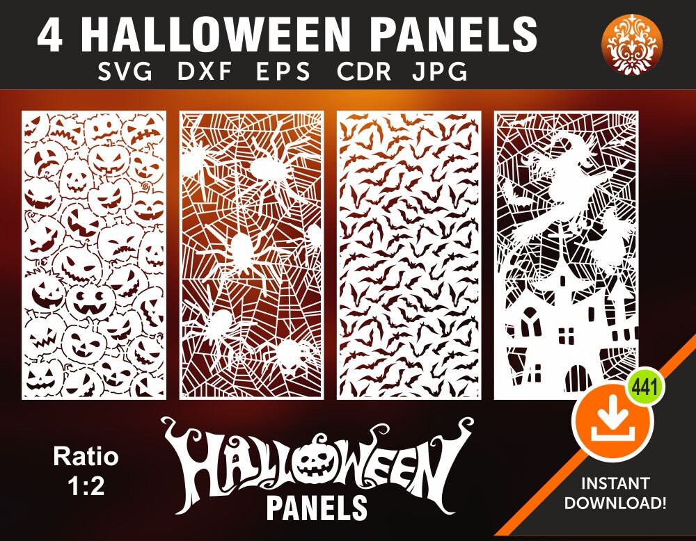 4 Halloween Panel Designs, Decoration Panel, Wall Hanging, Room Divider ...