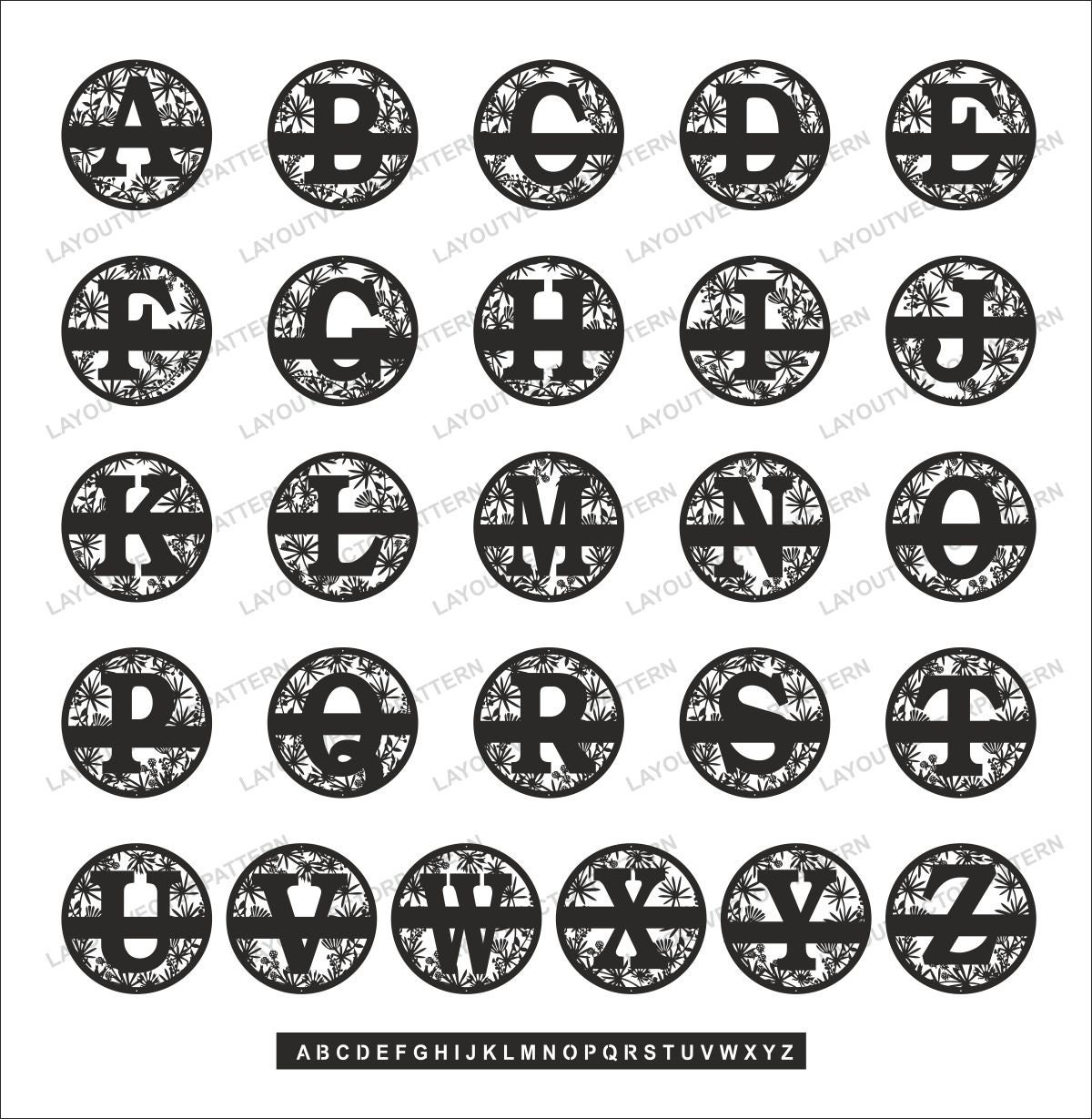 Split Letter Monograms Leaf - ALPHABET - 26 Letters / Name Frames Metal ...