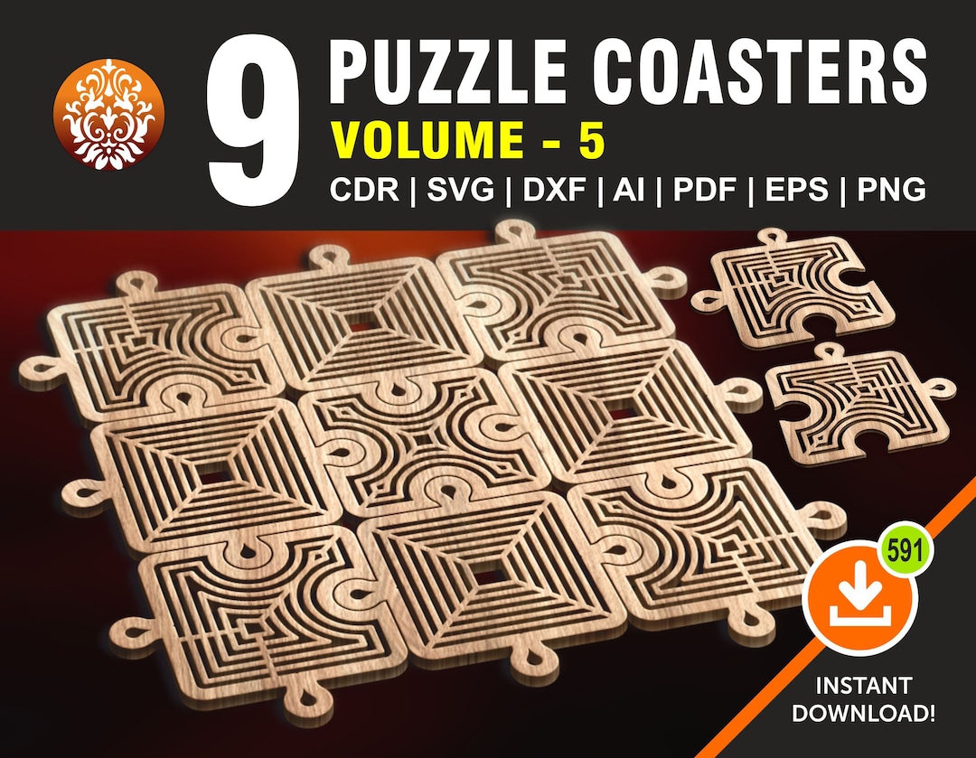 9 Puzzle Coasters Volume # 5 Wood, Metal, Wall Decor, Trivet | CNC ...
