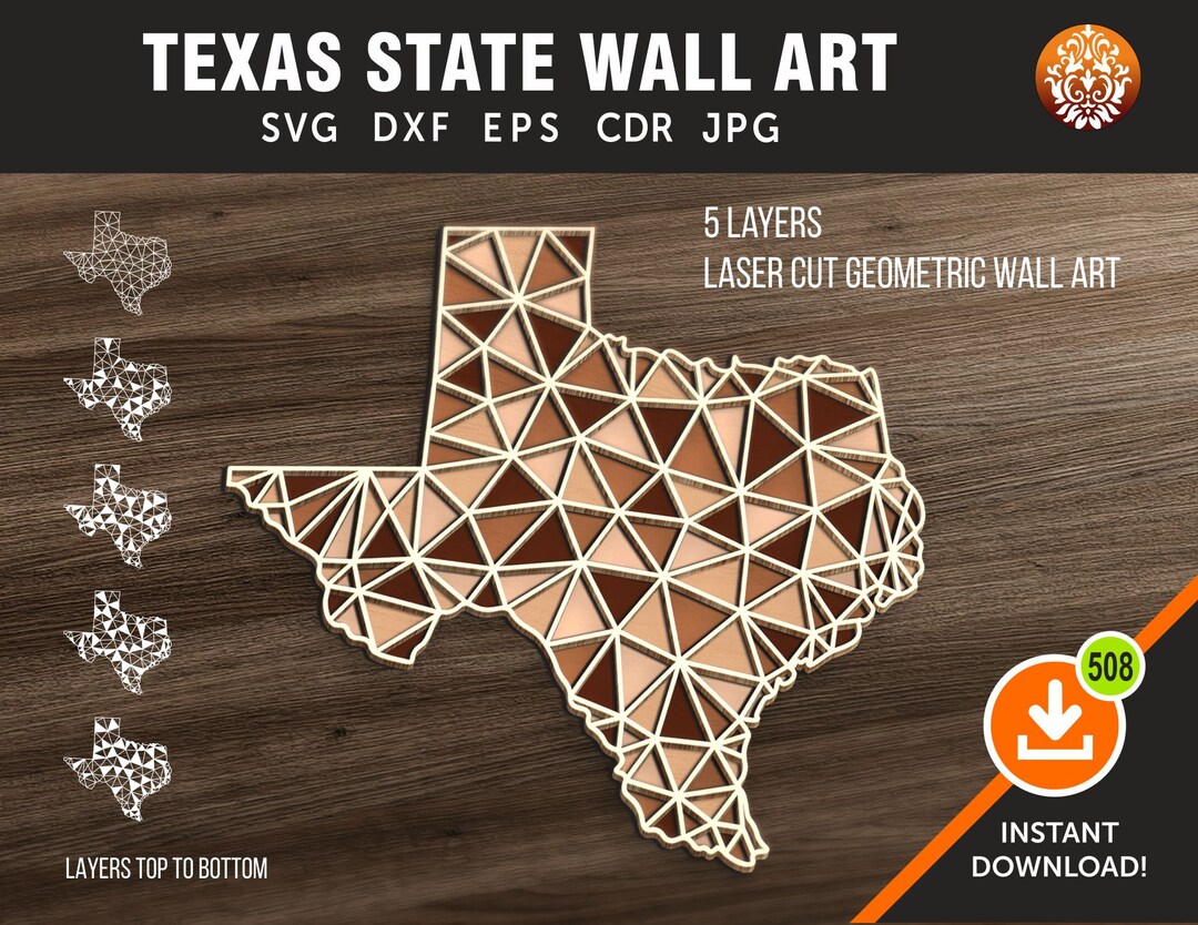 Texas State Multi-layer Geometric Wall Art, Wall Hanging | Laser ...