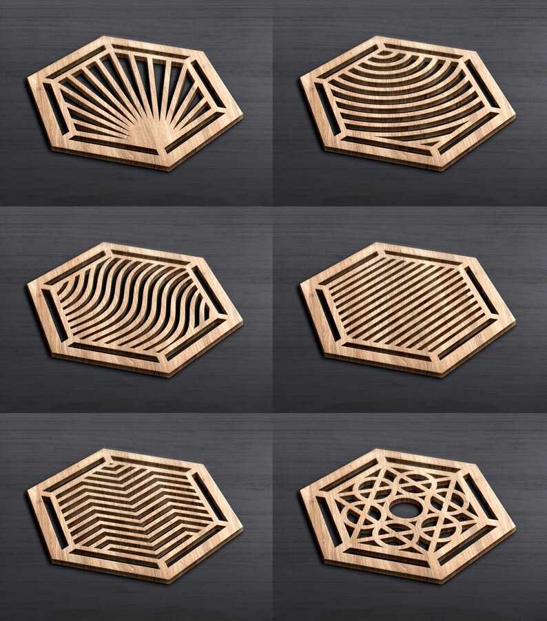 12 Hexagonal Coaster and Trivet Design Cut Files Wall Decor | Etsy