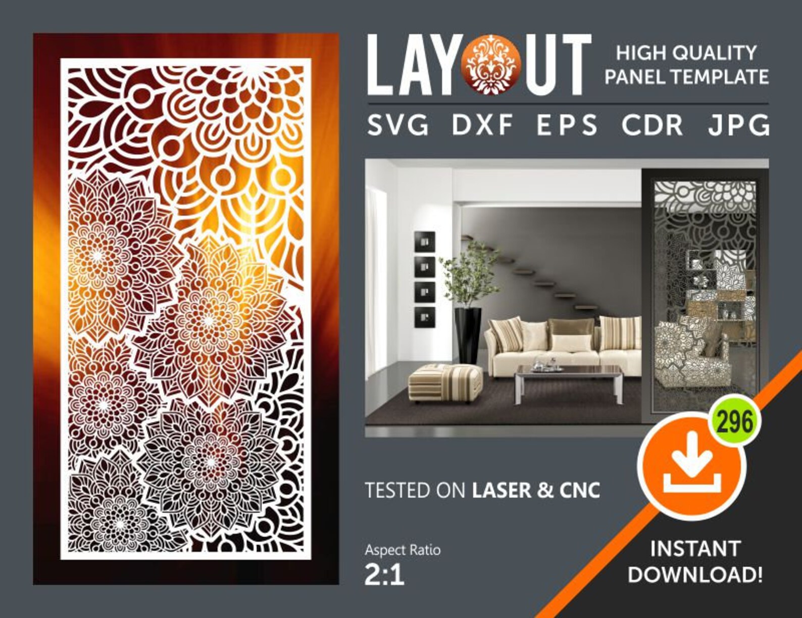 Mandala Panel, Decorative Room Divider, Wall Hanging, Screen Cnc, Laser ...