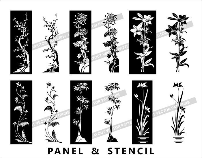 Leaf, Tree, Flower, Floral, Herbs Panel & Stencil | Set 2 | Room ...