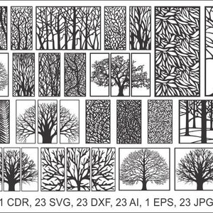 23 Tree Panels, Wall Panels, Room Decor, Tree Patterns, Laser, CNC ...