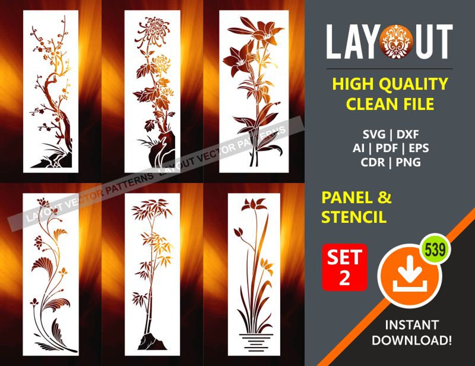Leaf Tree Flower Floral Herbs Panel & Stencil Set 2 - Etsy