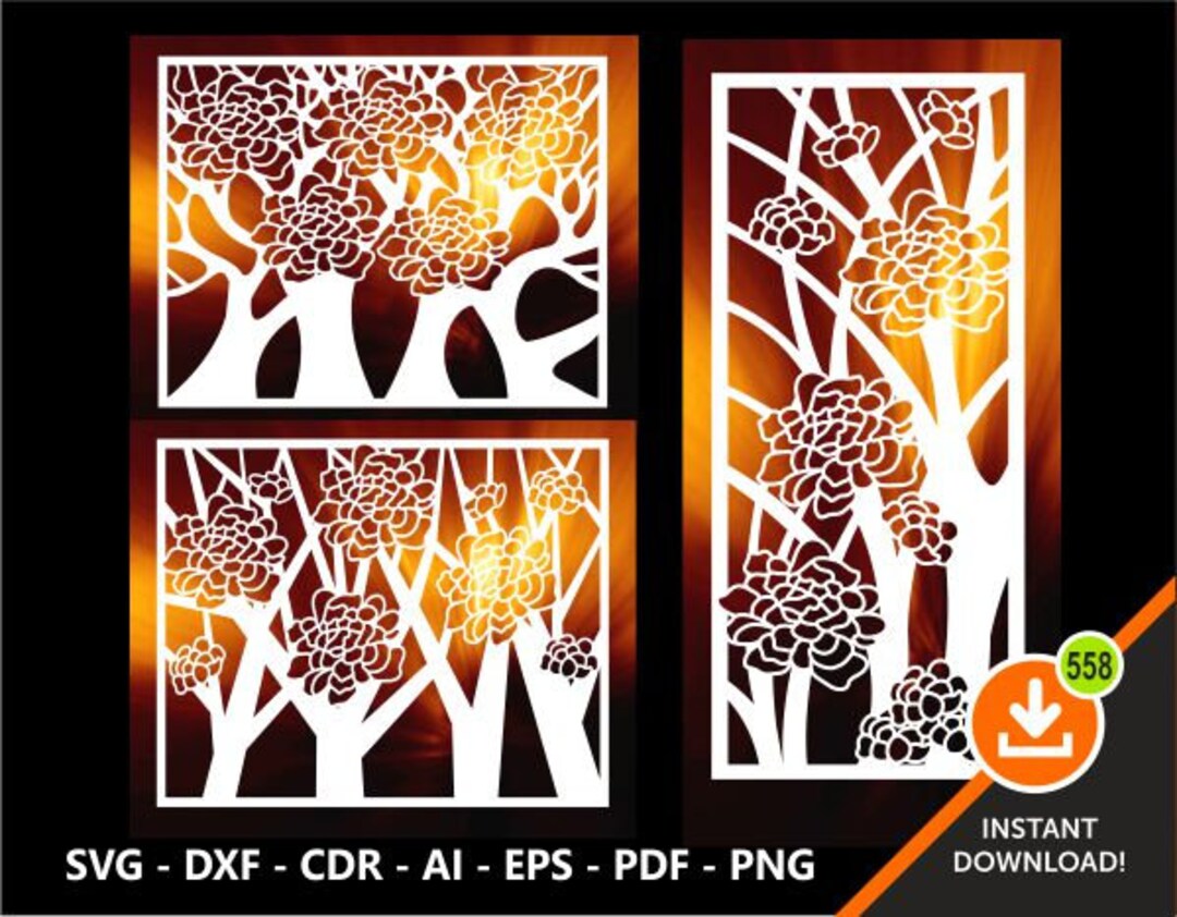 3 Tree Panel, Room Divider, Partition, Stencil, Panel Laser, CNC ...