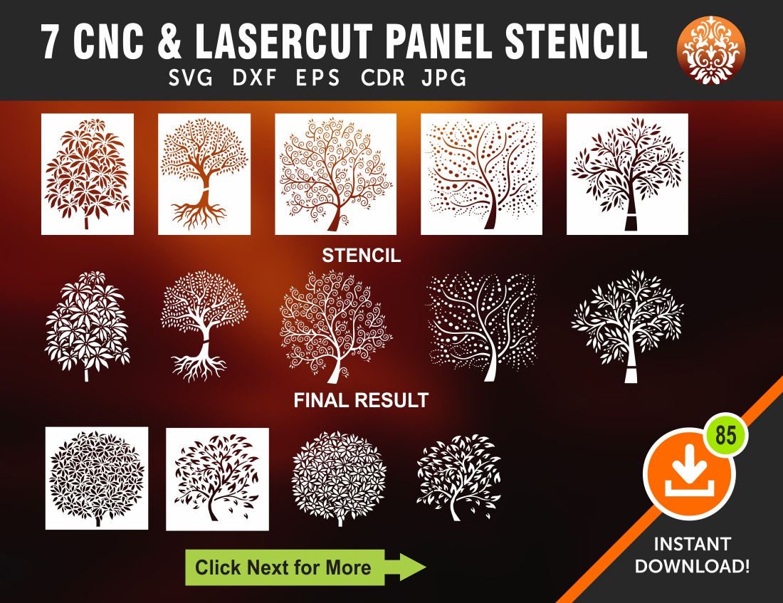 7 Tree Stencil Wall Decal Patterns Laser CNC Router | Etsy