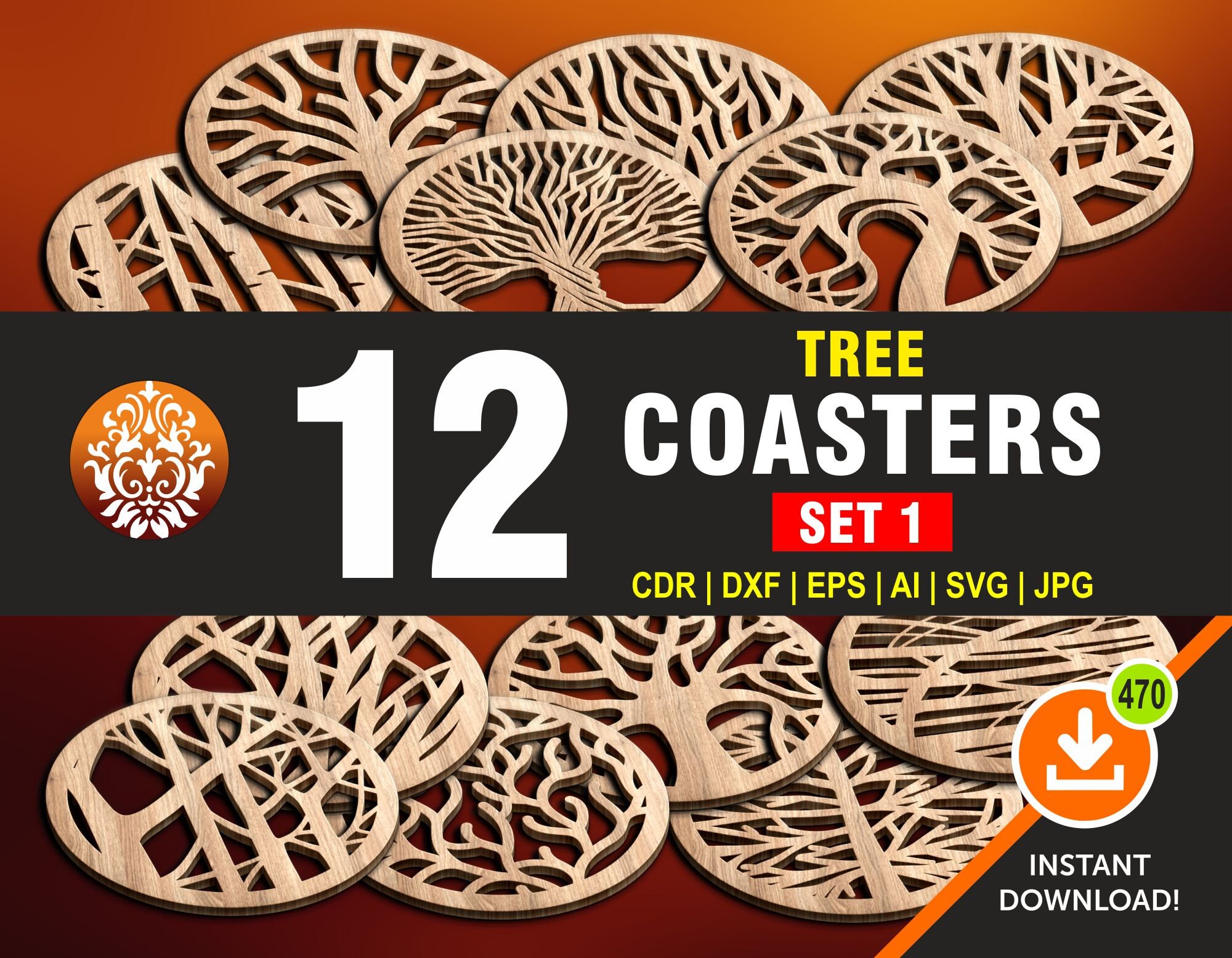 12 Tree Coaster and Trivet Design Cut Files Wall Decor Wall - Etsy