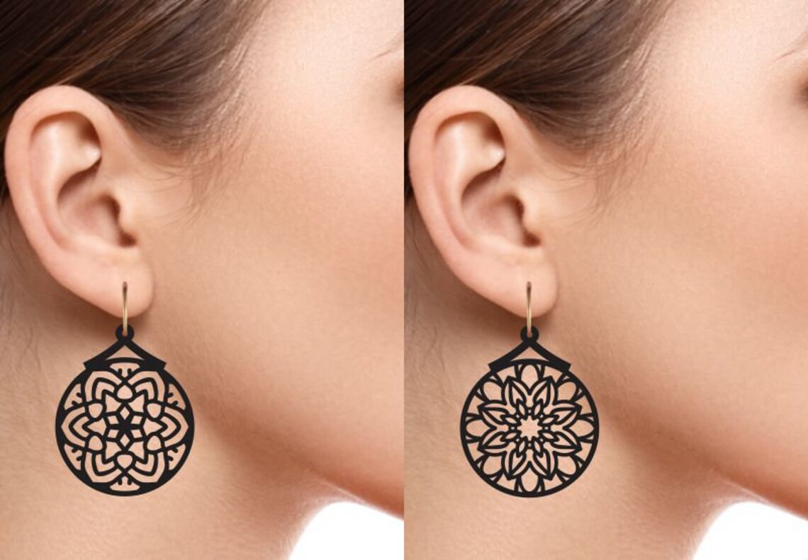 20 MANDALA EARRING PENDANT Leather / Wood / Acrylic Earring | Etsy