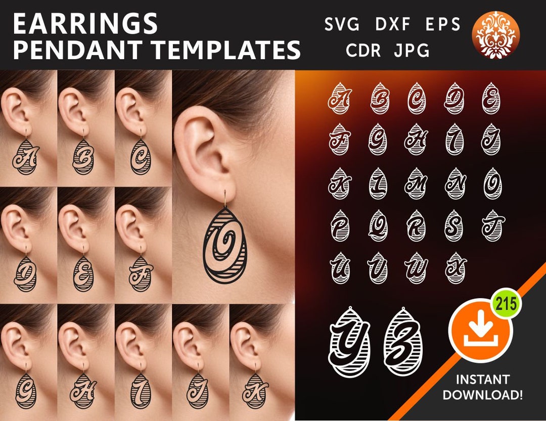 26 DIGITAL Alphabet Earring Leather / Wood / Acrylic Earring Templates ...