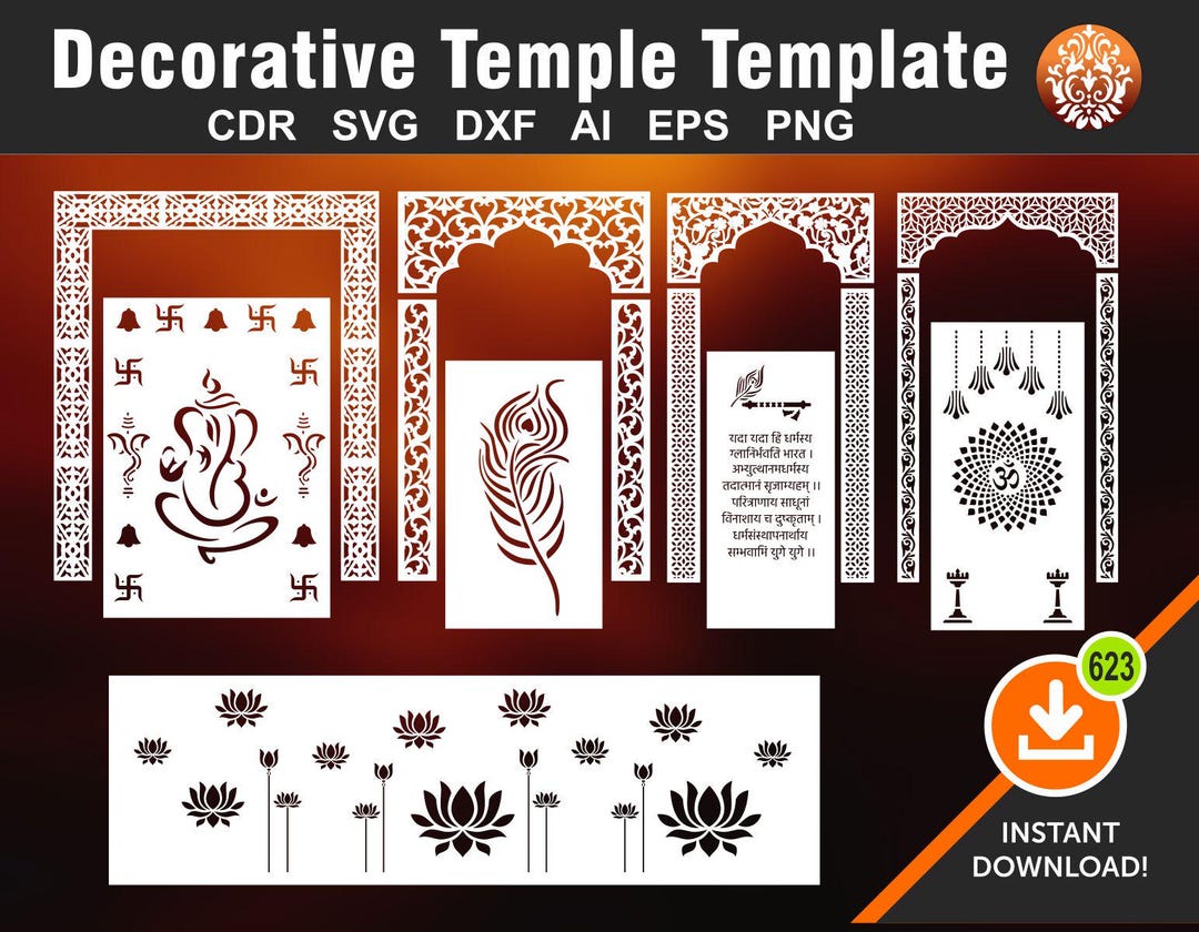 9 Temple Template, Wall Hanging, Partitions, Screen, Stencil, Laser ...