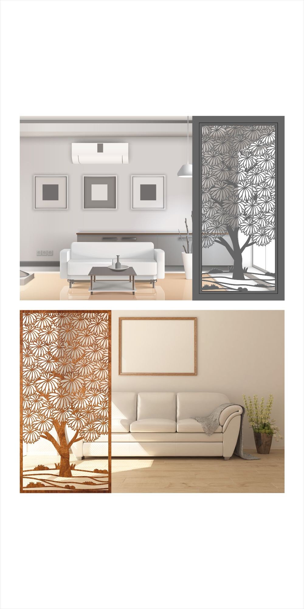 5 Tree Panels, Roon Divider, Wall Panels, Room Decor, Privacy Screen ...