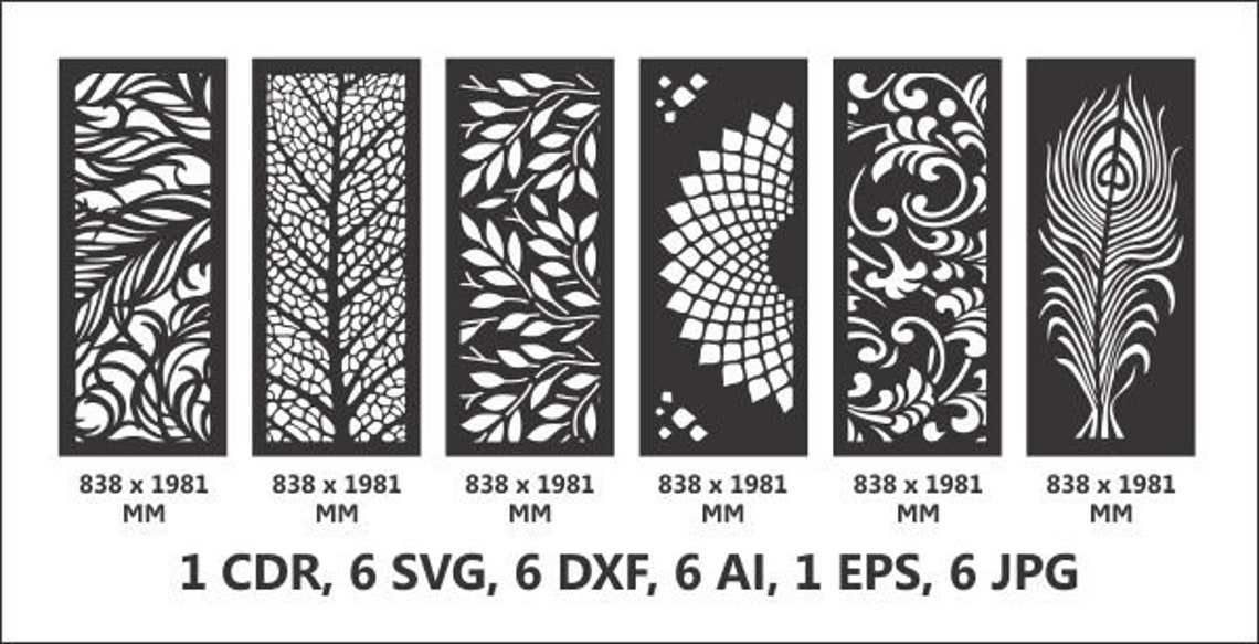 6 Door Panels, Stencil Templates, Privacy Screen, Wall Hanging | Dxf ...