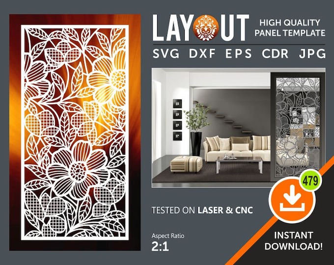 Floral Patterns Panel Templates SVG Set #26. 7 Vector Laser Cutting ...