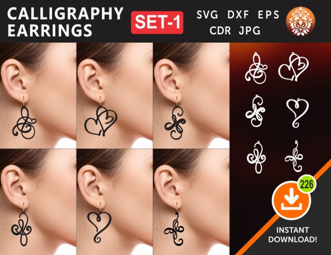 6 VALENTINE Calligraphy EARRING Leather / Wood / Acrylic Earring ...