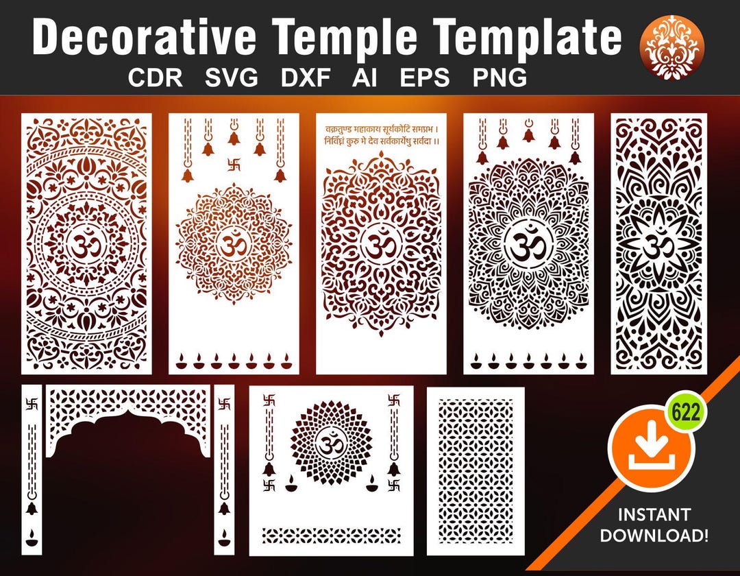 6 Temple Template, Wall Hanging, Partitions, Screen, Stencil, Laser ...