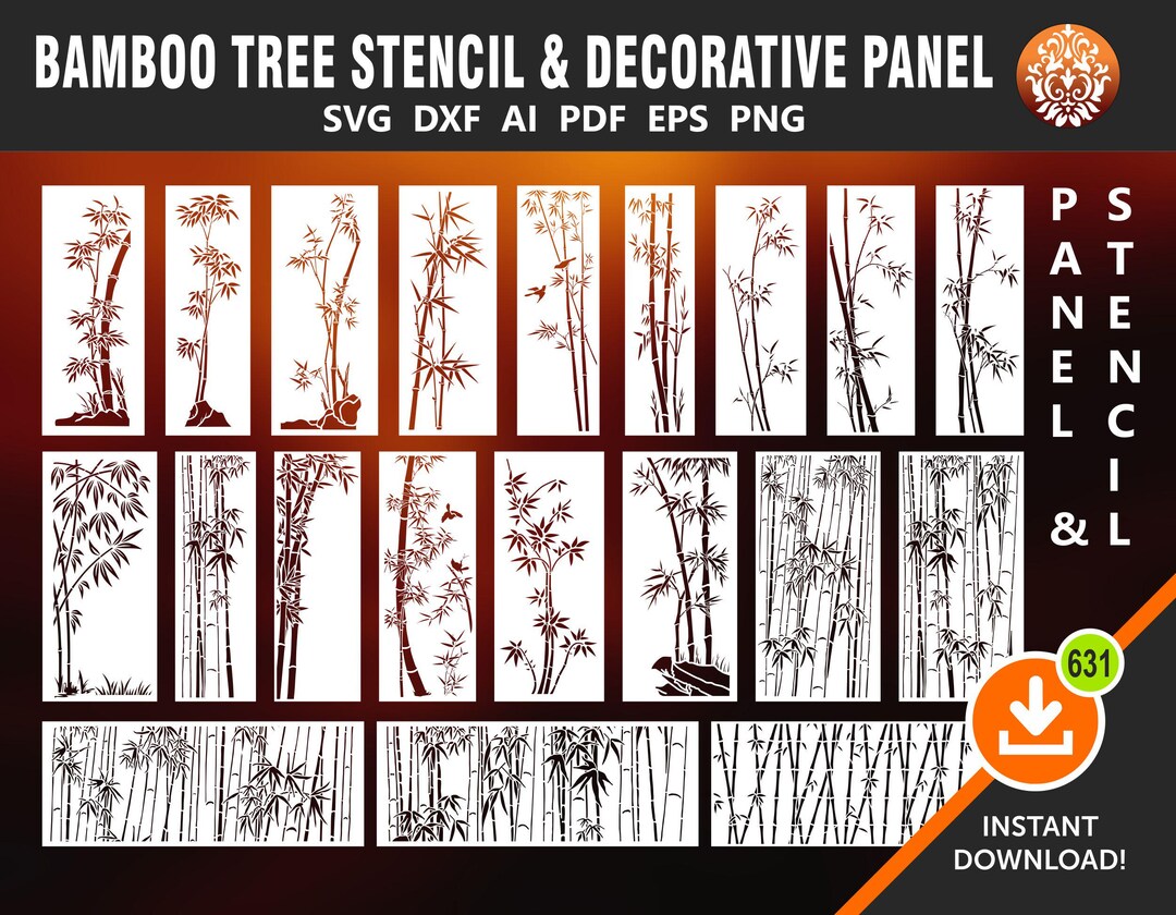 20 Bamboo Tree Panels, Wall Panel Stencil, Room Decor, Tree Patterns ...