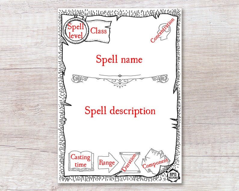 Printable RPG Spell Card - Etsy