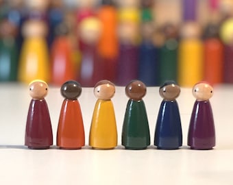 Peg Dolls, Set of 6 tall Gem Tone Rainbow 3 9/16 Tall Peg Doll Boys ...