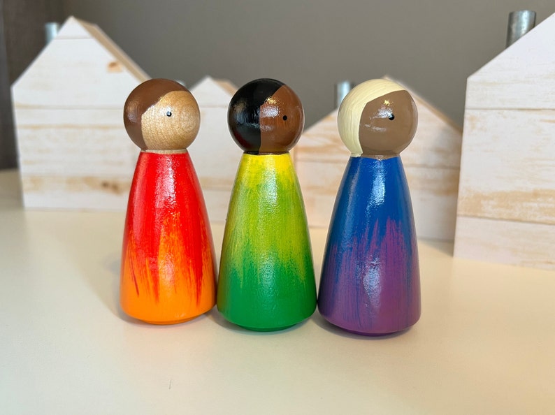 Peg Dolls Set of 3 tall Rainbow Electric 3 1/2 Tall Peg - Etsy