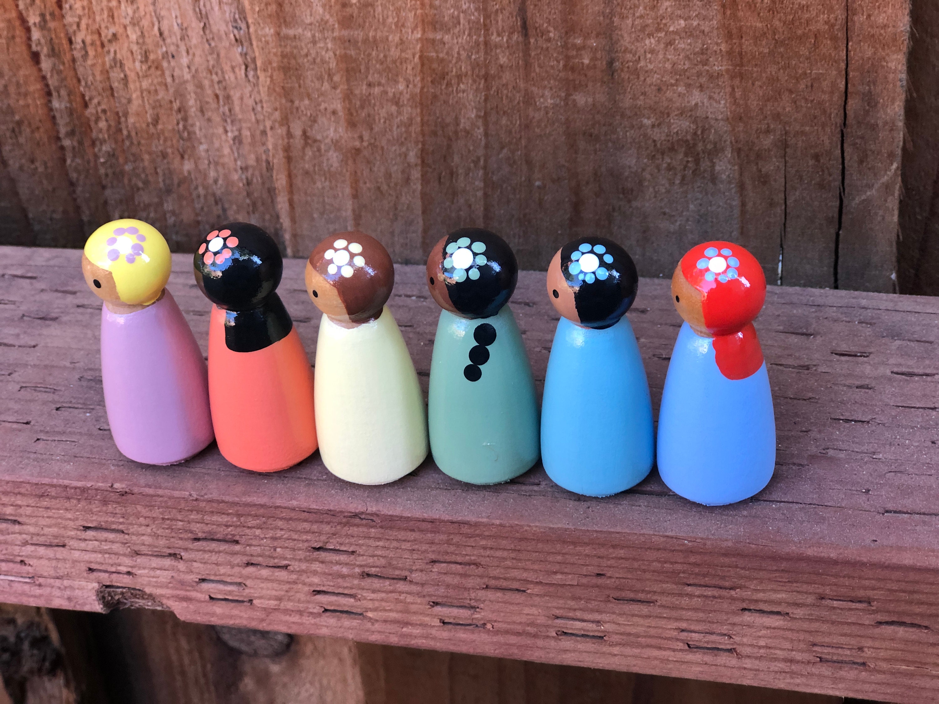 Peg dolls Set of 6 Neutral Pastel Rainbow 2 tall Peg Doll | Etsy