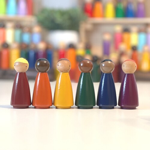 Peg Dolls Set of 6 tall Classic Rainbow 3 1/2 Tall Peg - Etsy