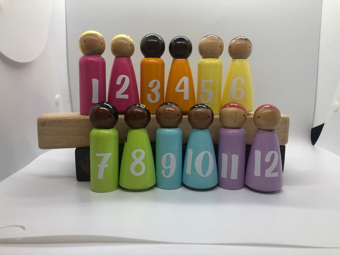 Pastel Rainbow Number Peg Dolls: Set of 12, 3.5" Tall - Etsy
