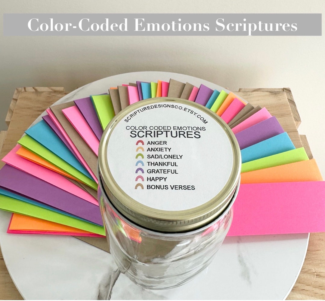 Bible Verse Emotions Jar, Color-coded Scripture Cards in a Jar, Bible ...