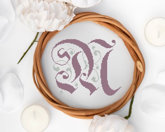 Monogram Cross Stitch Letter M. Anniversary Cross-stitch - Etsy UK