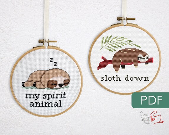 Set of 2 Sloth Cross Stitch Patterns PDF. Small Funny - Etsy