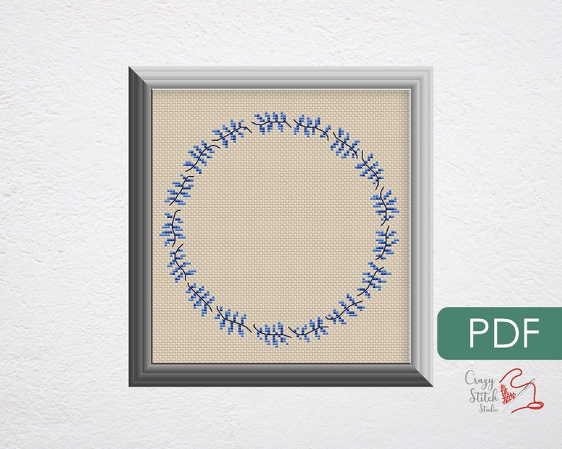 Blue Leaf Border Cross Stitch Pattern PDF. Small Round Floral - Etsy