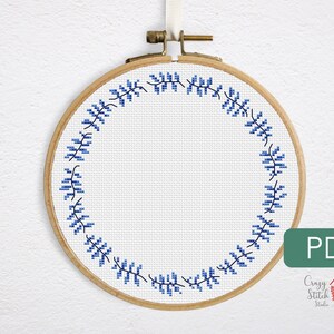 Blue Leaf Border Cross Stitch Pattern PDF. Small Round Floral ...