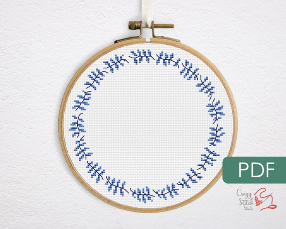 Blue Leaf Border Cross Stitch Pattern PDF. Small Round Floral - Etsy