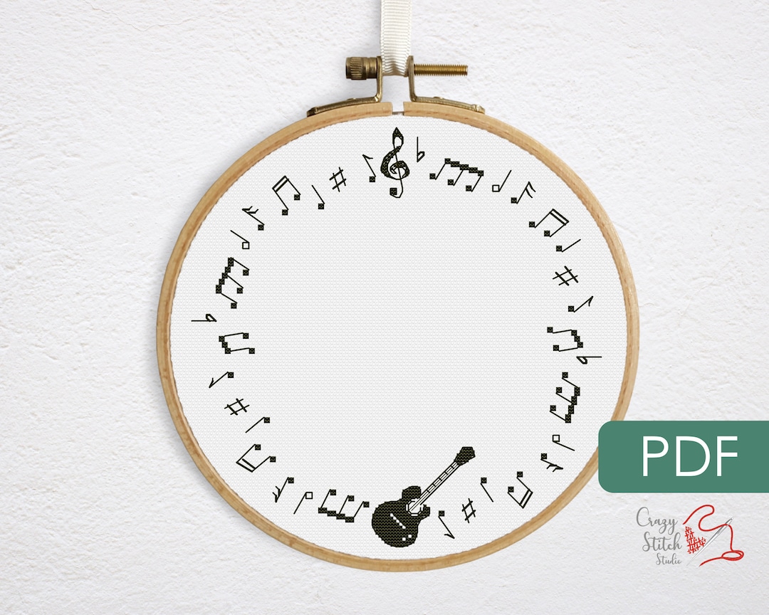 Music Notes Cross Stitch Border Pattern PDF. Small Guitar Crossstitch ...