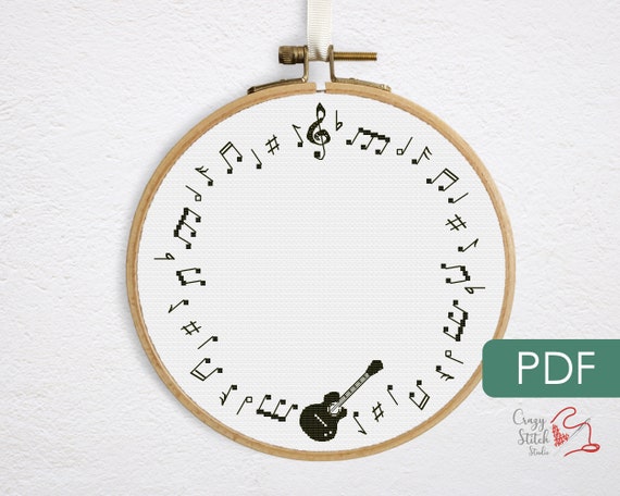 Music Notes Cross Stitch Border Pattern PDF. Small Guitar | Etsy