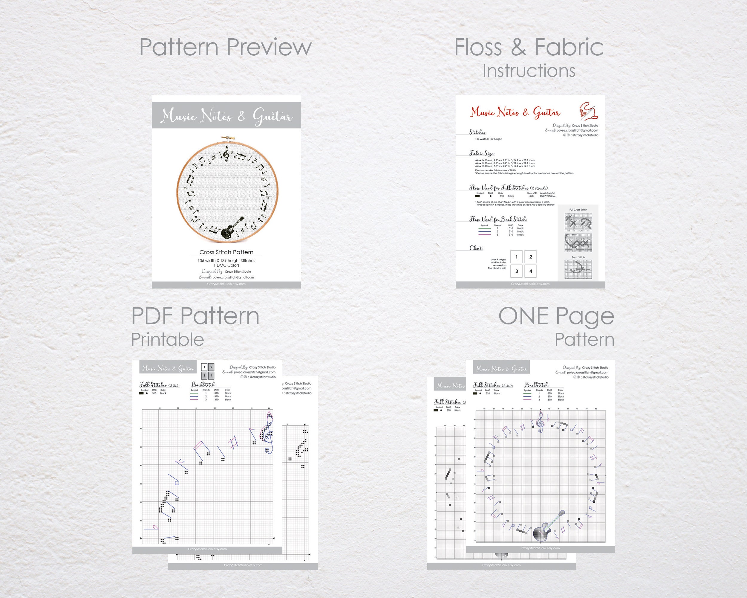Music Notes Cross Stitch Border Pattern PDF. Small Guitar - Etsy Australia