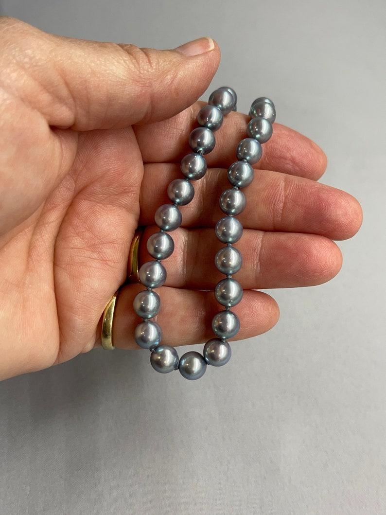 Blue Japanese Akoya Pearl Necklace 14KYG - Etsy