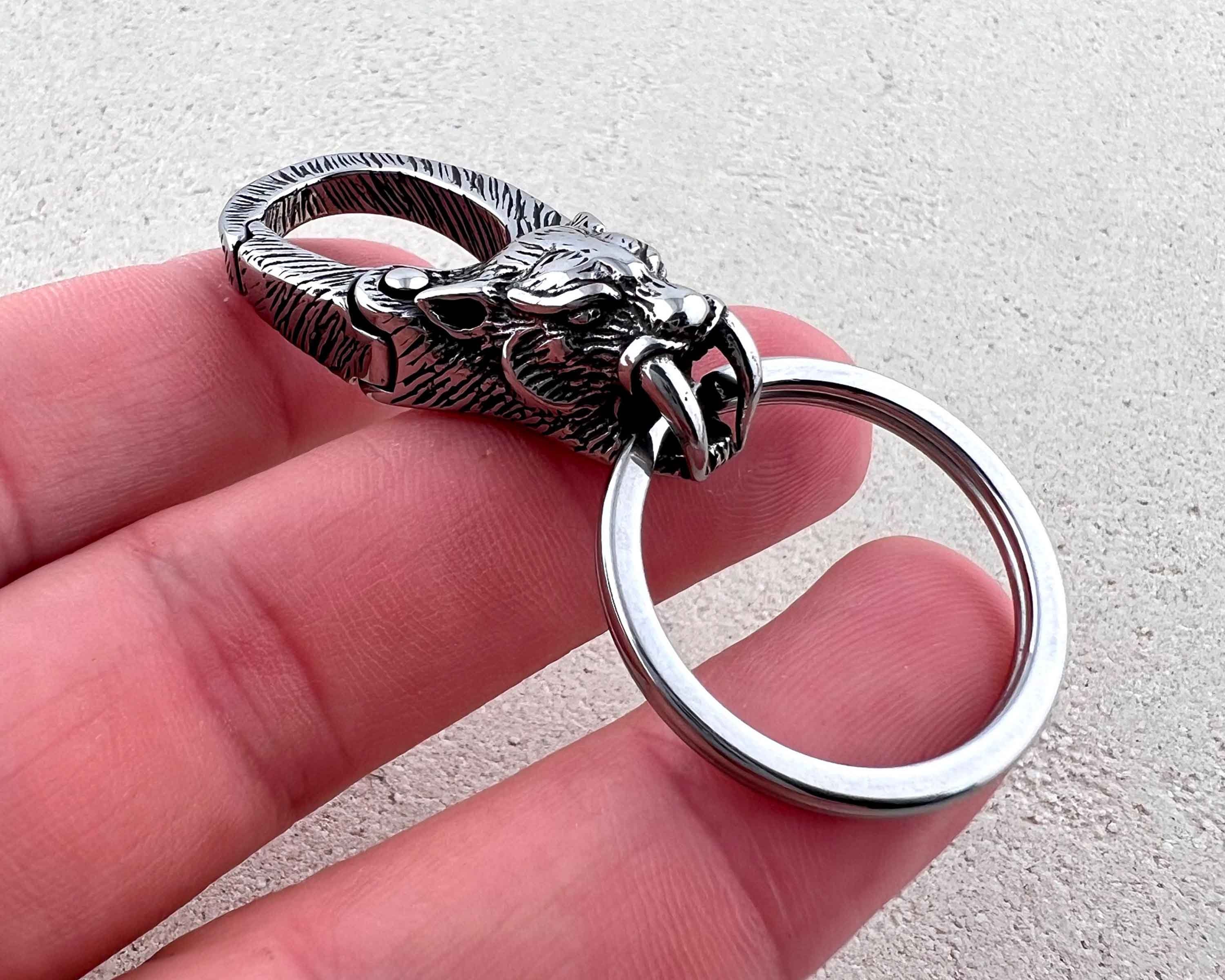 Stainless Steel Saber-toothed Tiger Head Keychain Steel - Etsy