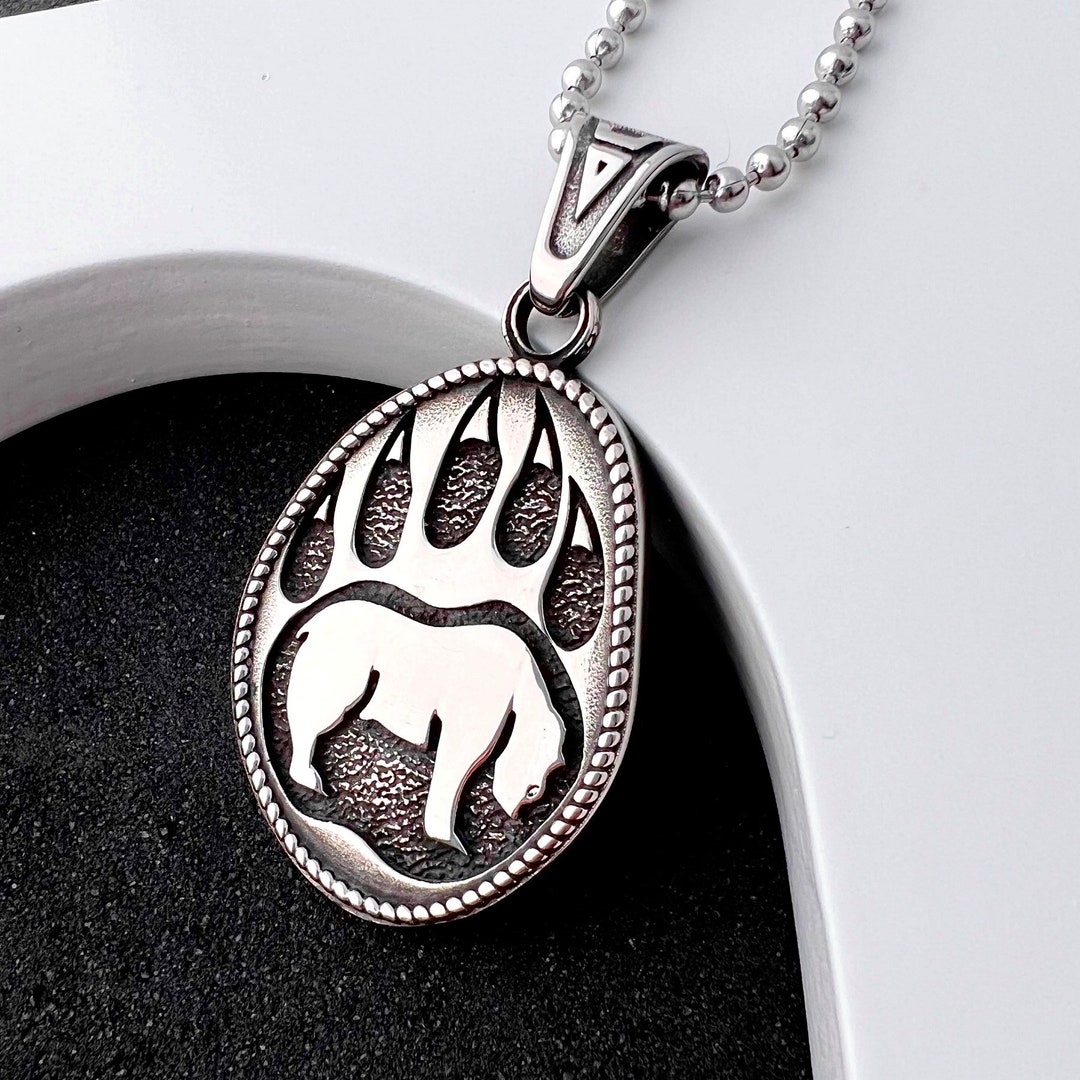Scandinavian Bear Paw Amulet, Bear Paw Necklace, , Stainless Steel ...