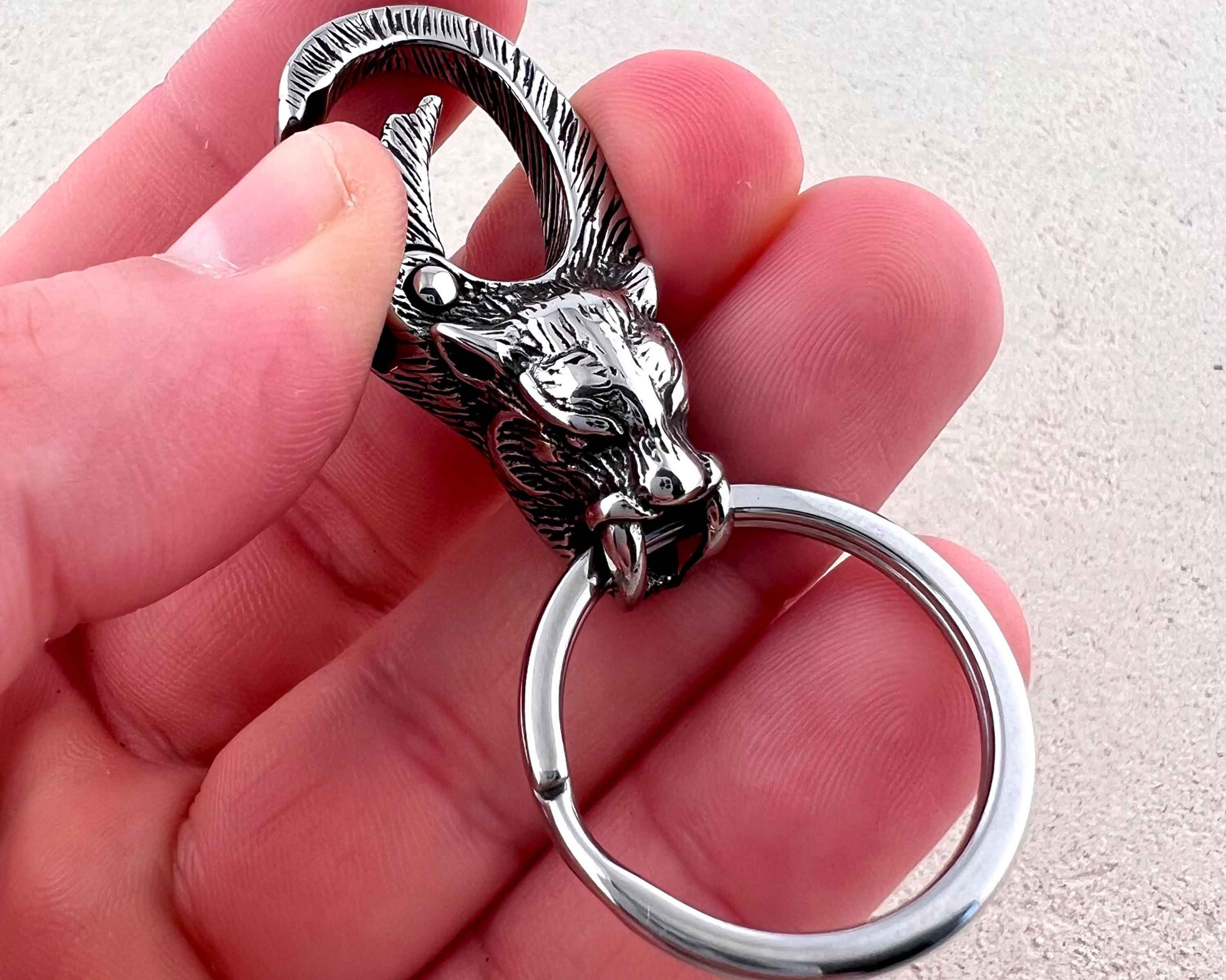Stainless Steel Saber-toothed Tiger Head Keychain Steel - Etsy