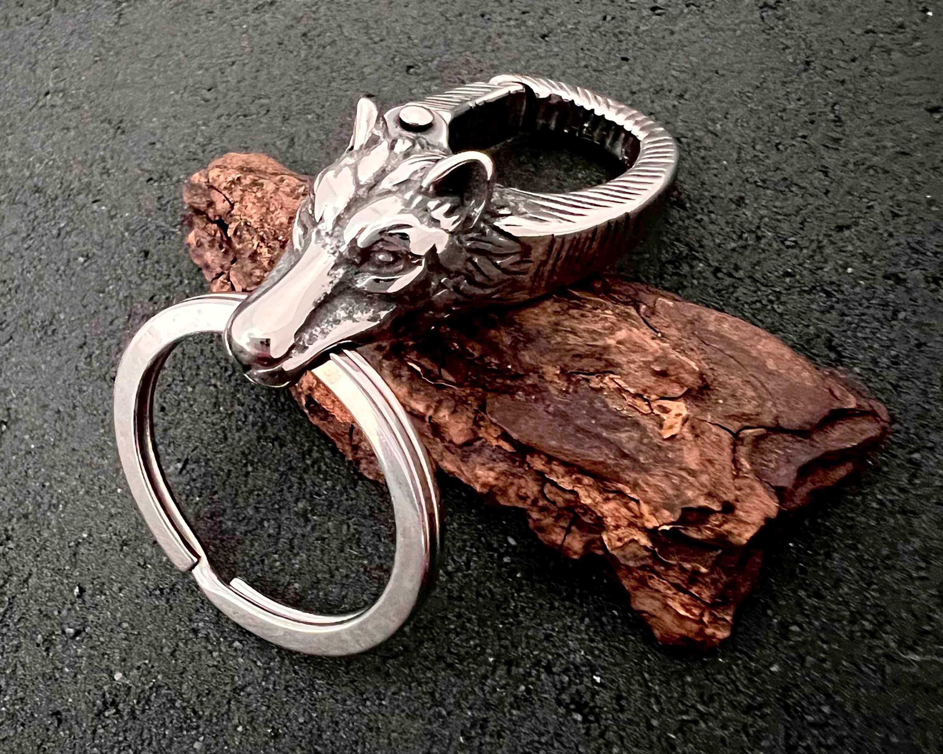 Steel Wolf Head Keychain, Personalized Keychain for Men, Metal Keychain ...