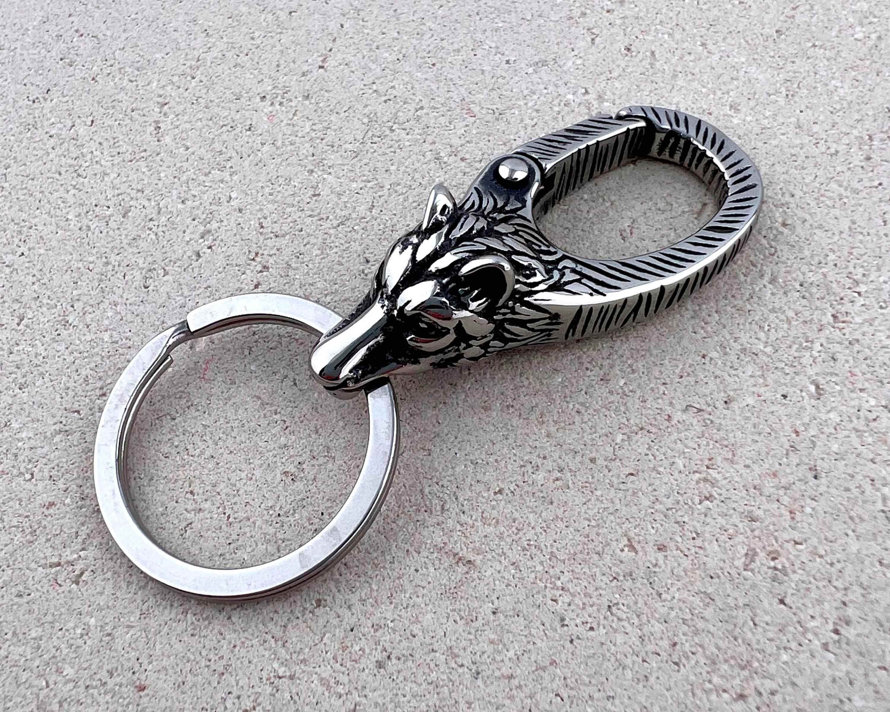 Steel Wolf Head Keychain, Personalized Keychain for Men, Metal Keychain ...
