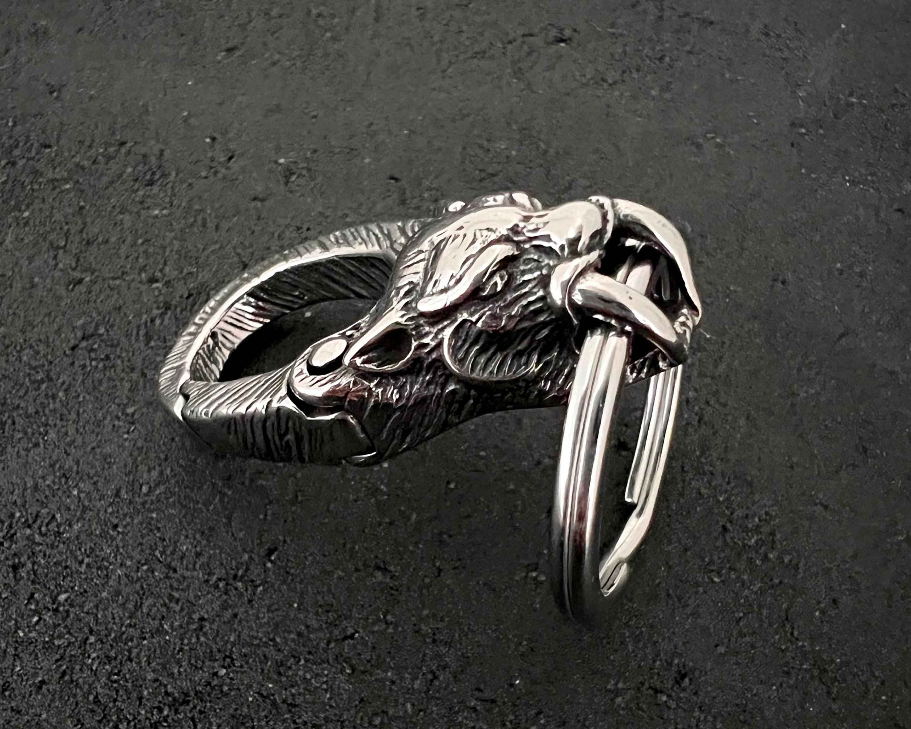 Stainless Steel Saber-toothed Tiger Head Keychain Steel - Etsy