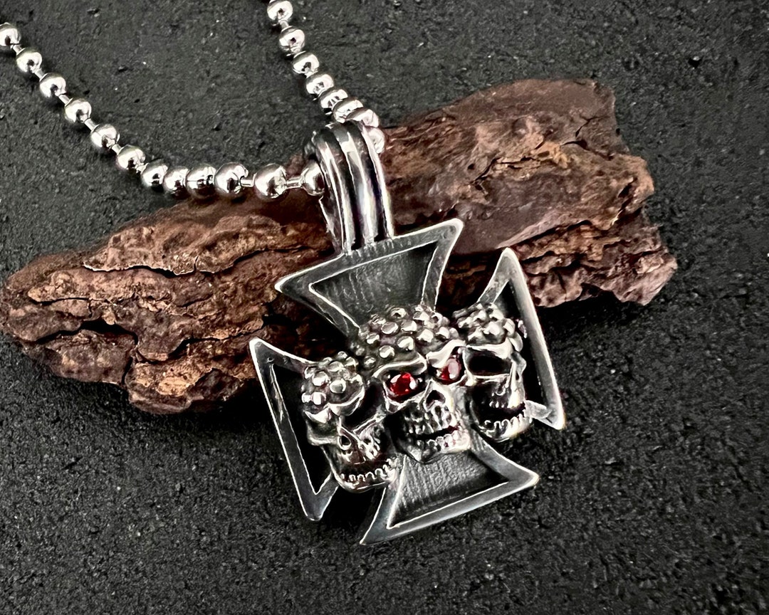 Cross With Three Skulls Pendant for Men, Skulls Pendant, Skull Jewelry ...