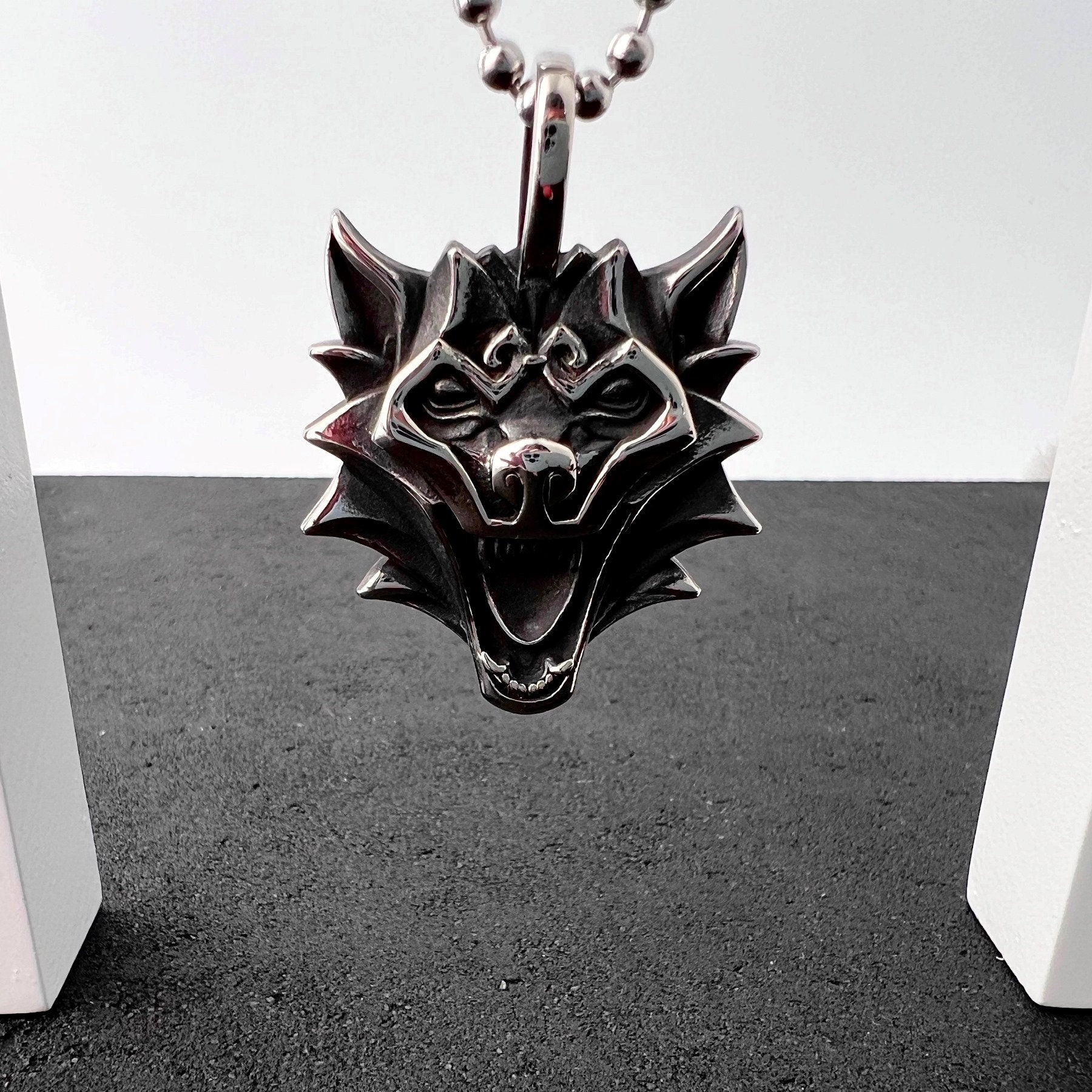 Mens Necklace With Wolf Head, Steel Wolf Necklace, Werewolf Necklace ...