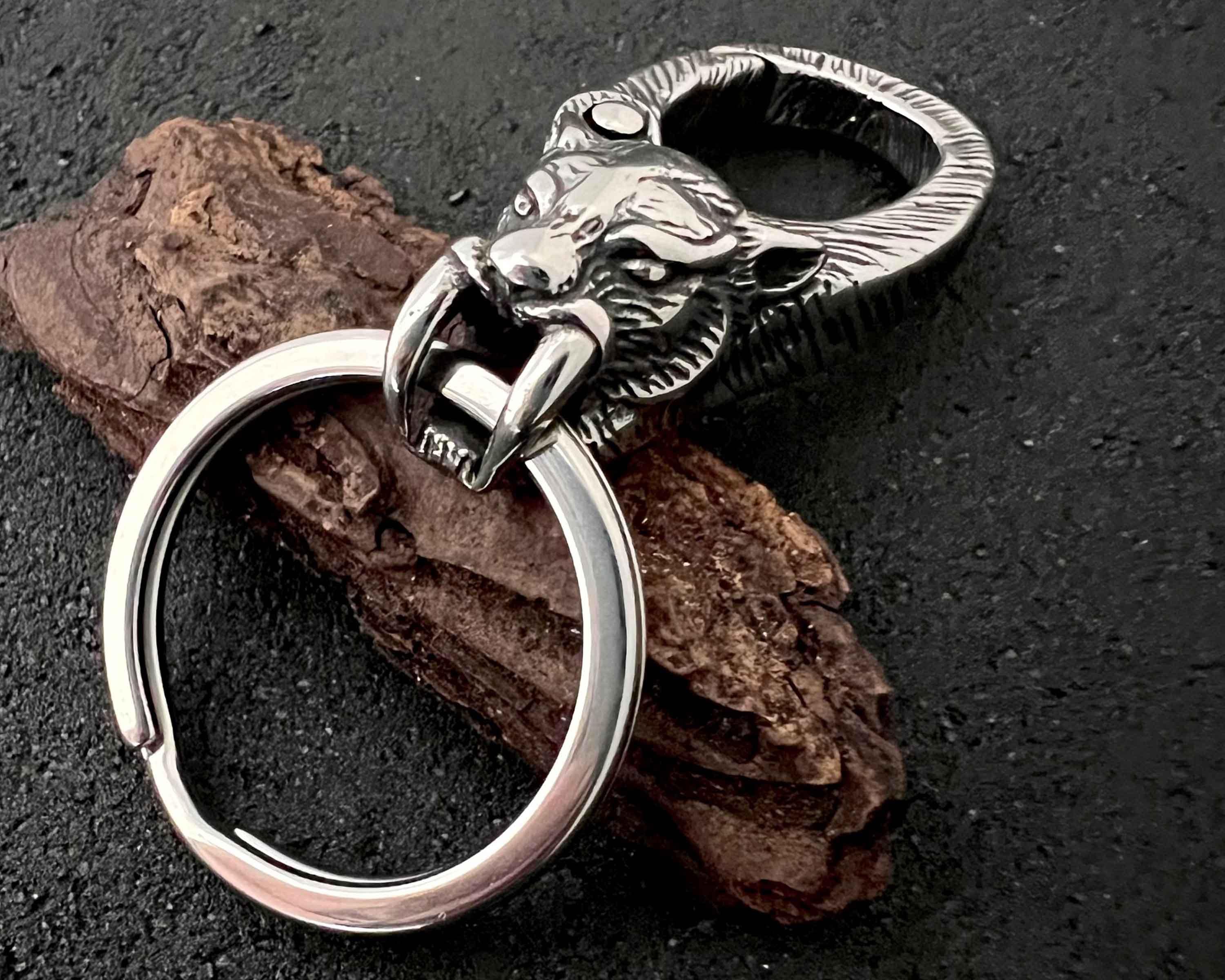 Stainless Steel Saber-toothed Tiger Head Keychain Steel - Etsy