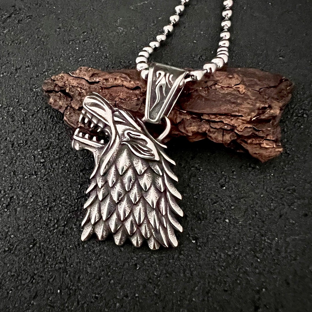 Steel Wolf Necklace, Werewolf Necklace, Minimalist Men Pendant, Wild ...