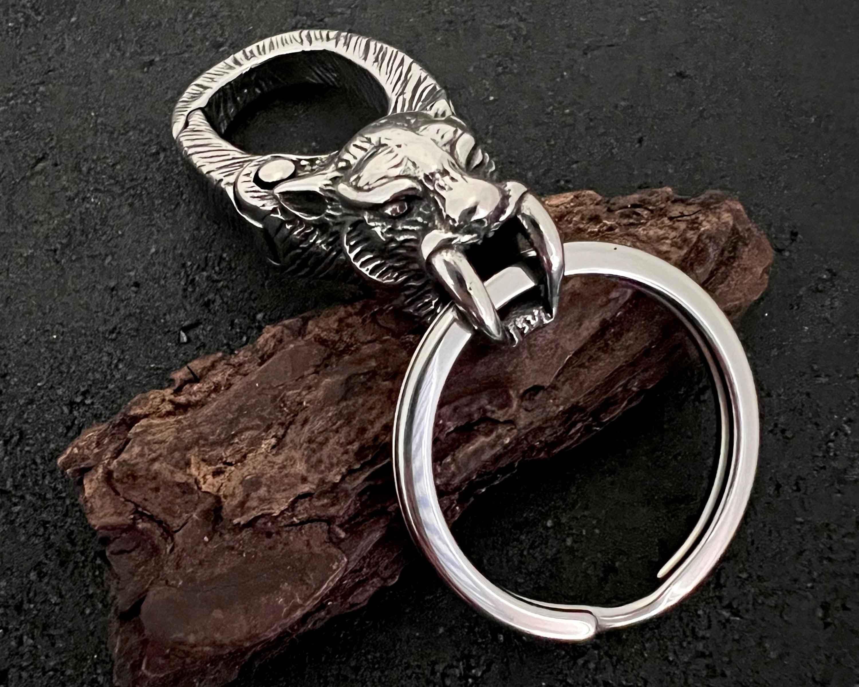 Stainless Steel Saber-toothed Tiger Head Keychain Steel - Etsy